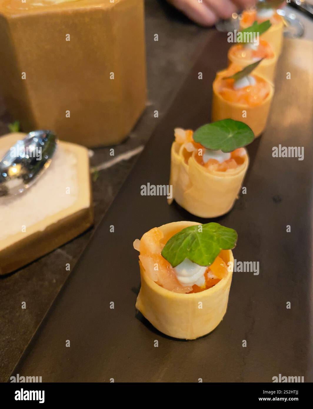 Exquisite gourmet dishes elegantly presented in a fine dining ...