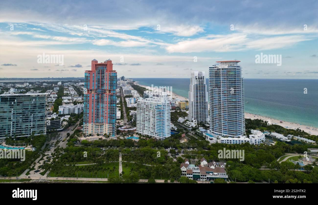 Aerial Miami south beach. Cityscape landscape in South Beach. Florida ...