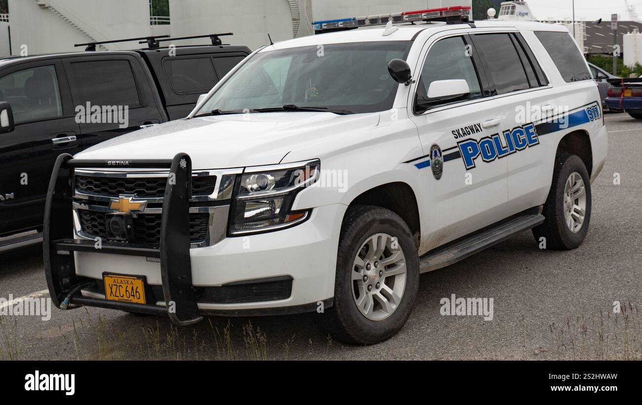 Skagway, Alaska, USA - July 23, 2019: 2025 Chevrolet Tahoe SUV police ...