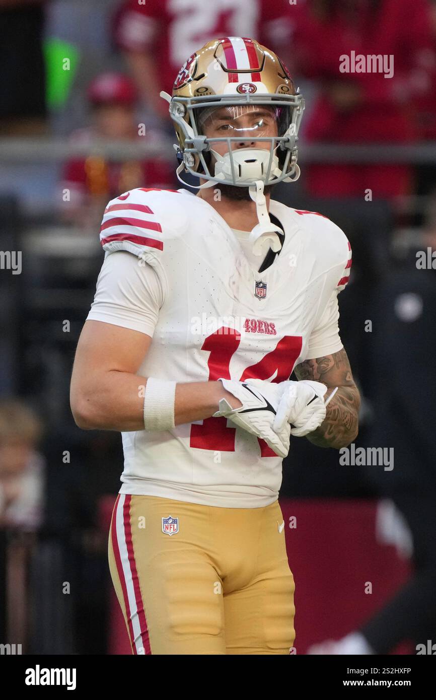 San Francisco 49ers wide receiver Ricky Pearsall (14) warms up against ...