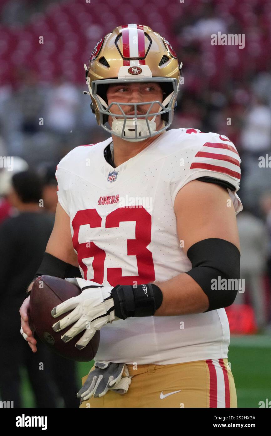 San Francisco 49ers offensive tackle Nick Zakelj (63) warms up against ...