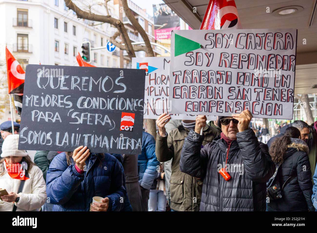 Madrid, Spain. 07th Jan, 2025. Protesters hold placards during the ...