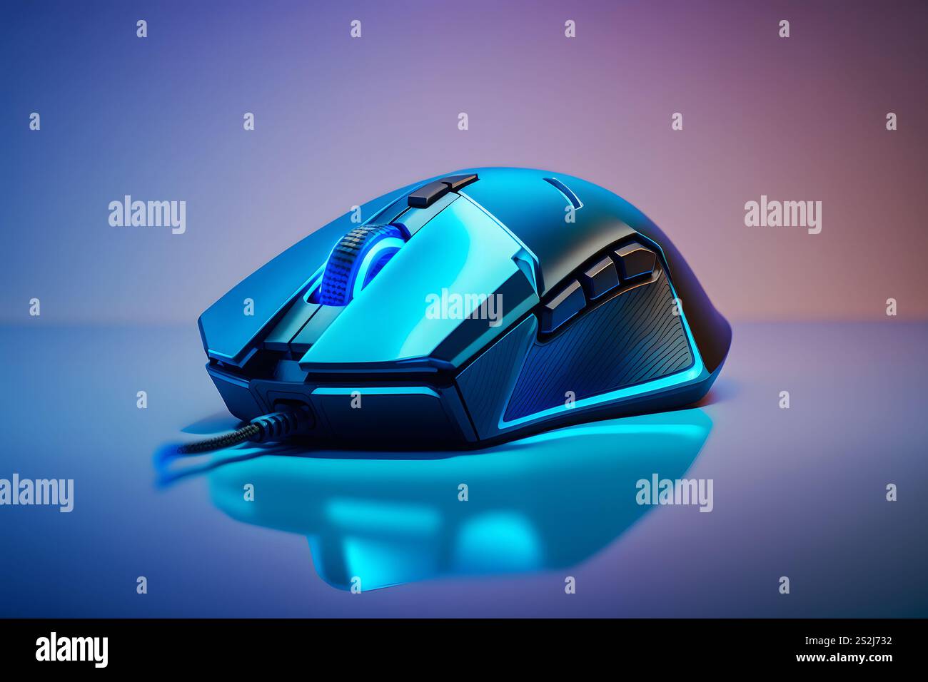 Futuristic custom PC mouse concept with glowing blue tones. Neural ...