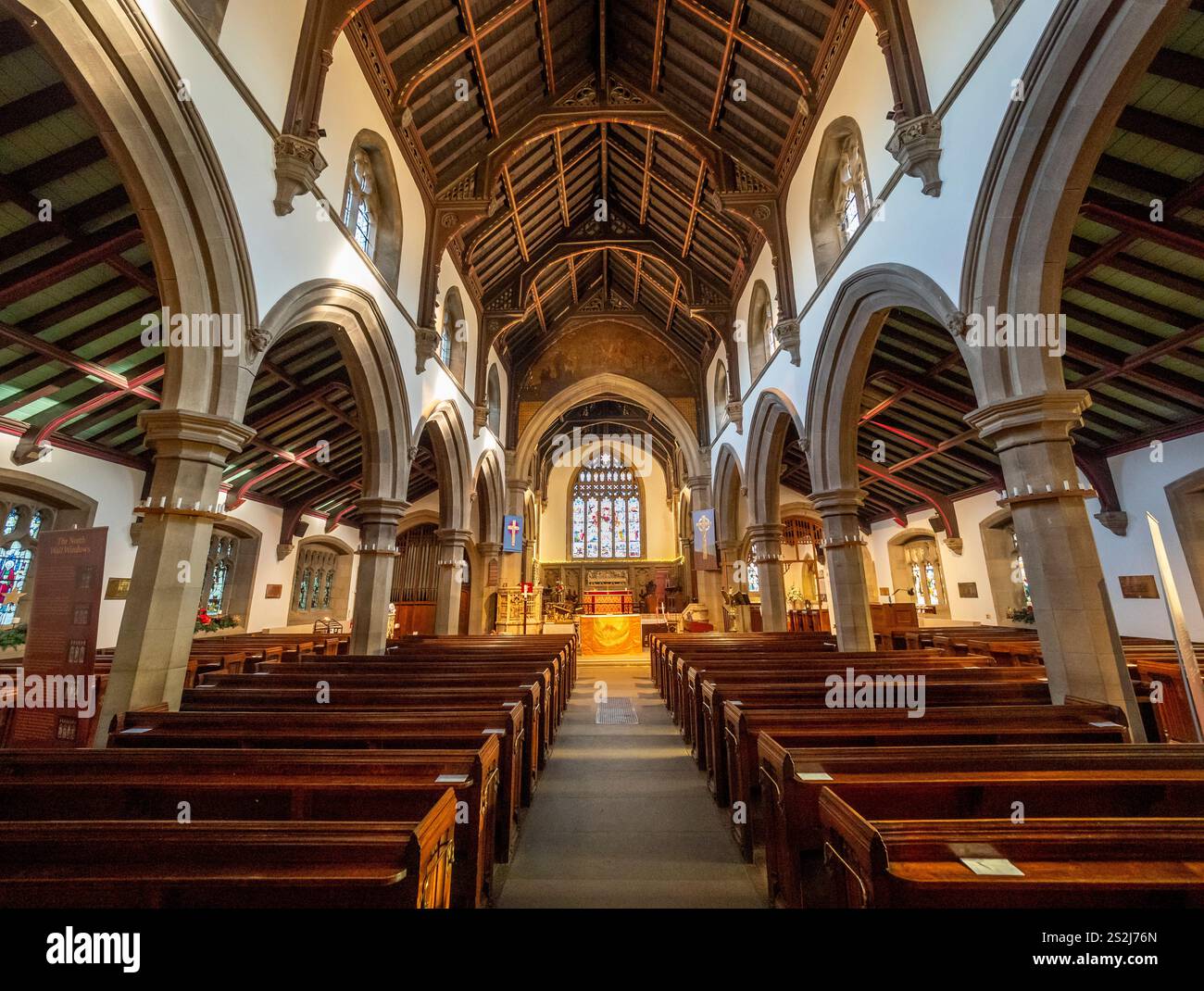 Interior of St Michael All Angels church in Haworth, burial place of ...