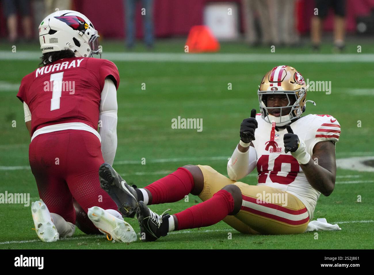 San Francisco 49ers punter Pat O'Donnell (40) reacts after sacking ...