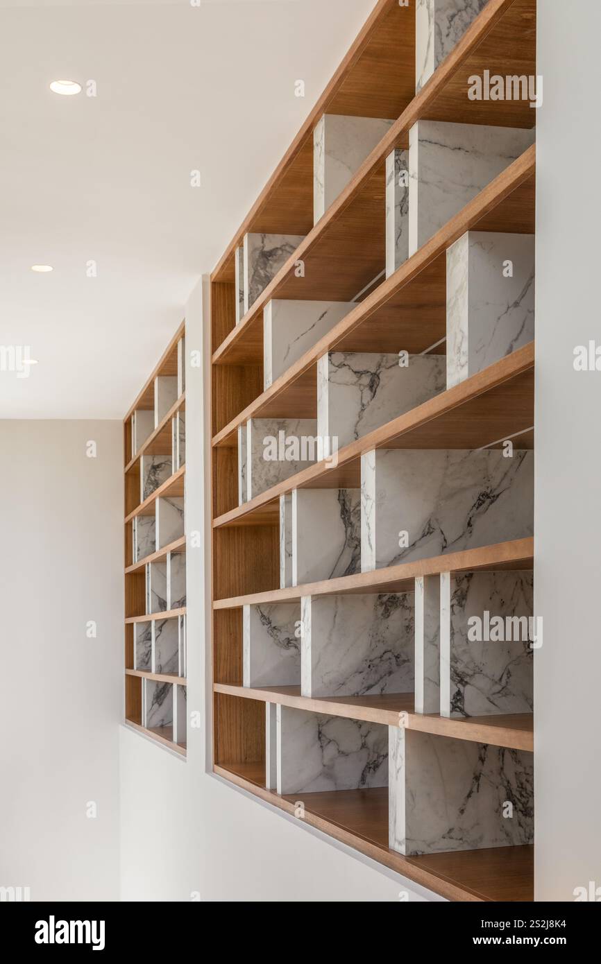 A space divider made of wood and ceramic, offering a stylish way to ...