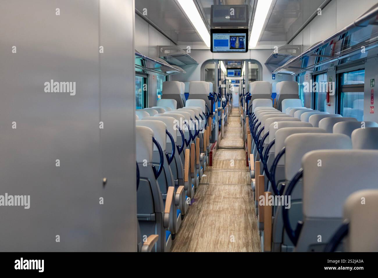 Interior of Alstom train on the platform of Bucharest North Railway ...