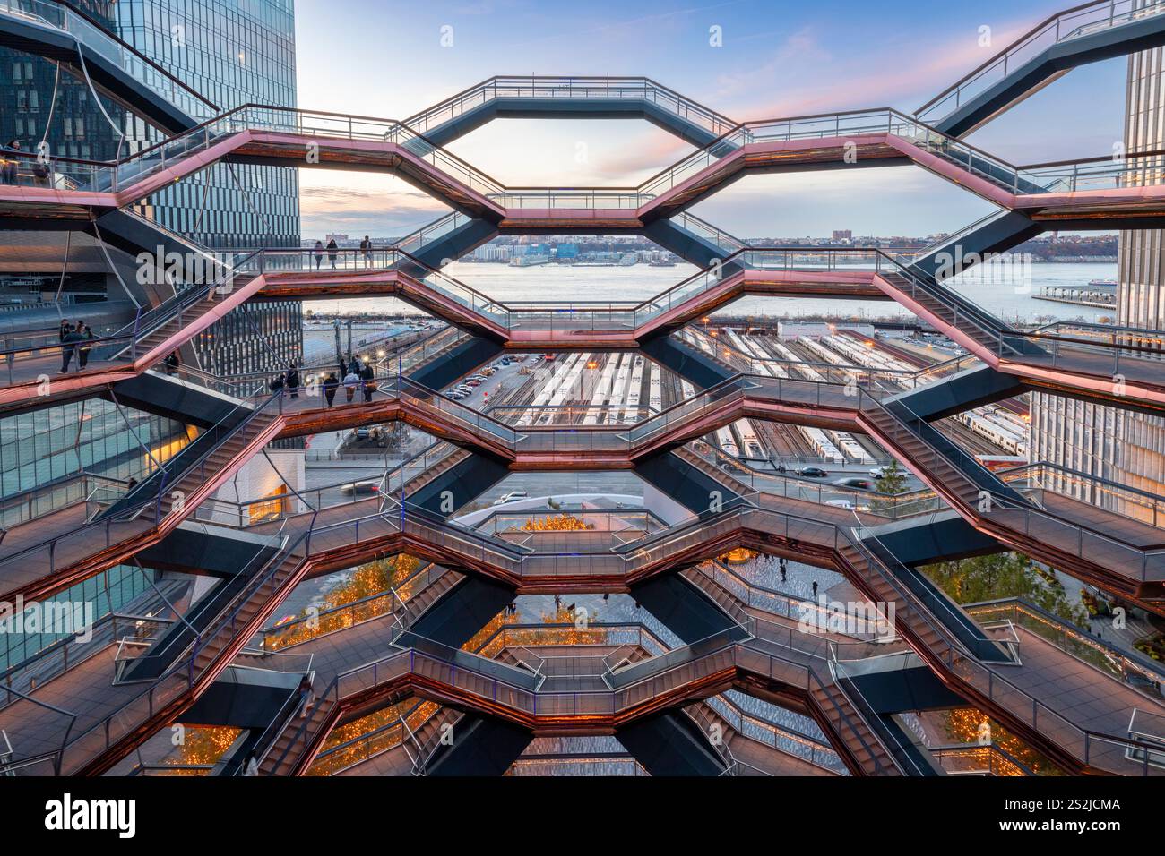 Hudson Yards and The Vessel Looking up from inside the Vessel Midtown ...