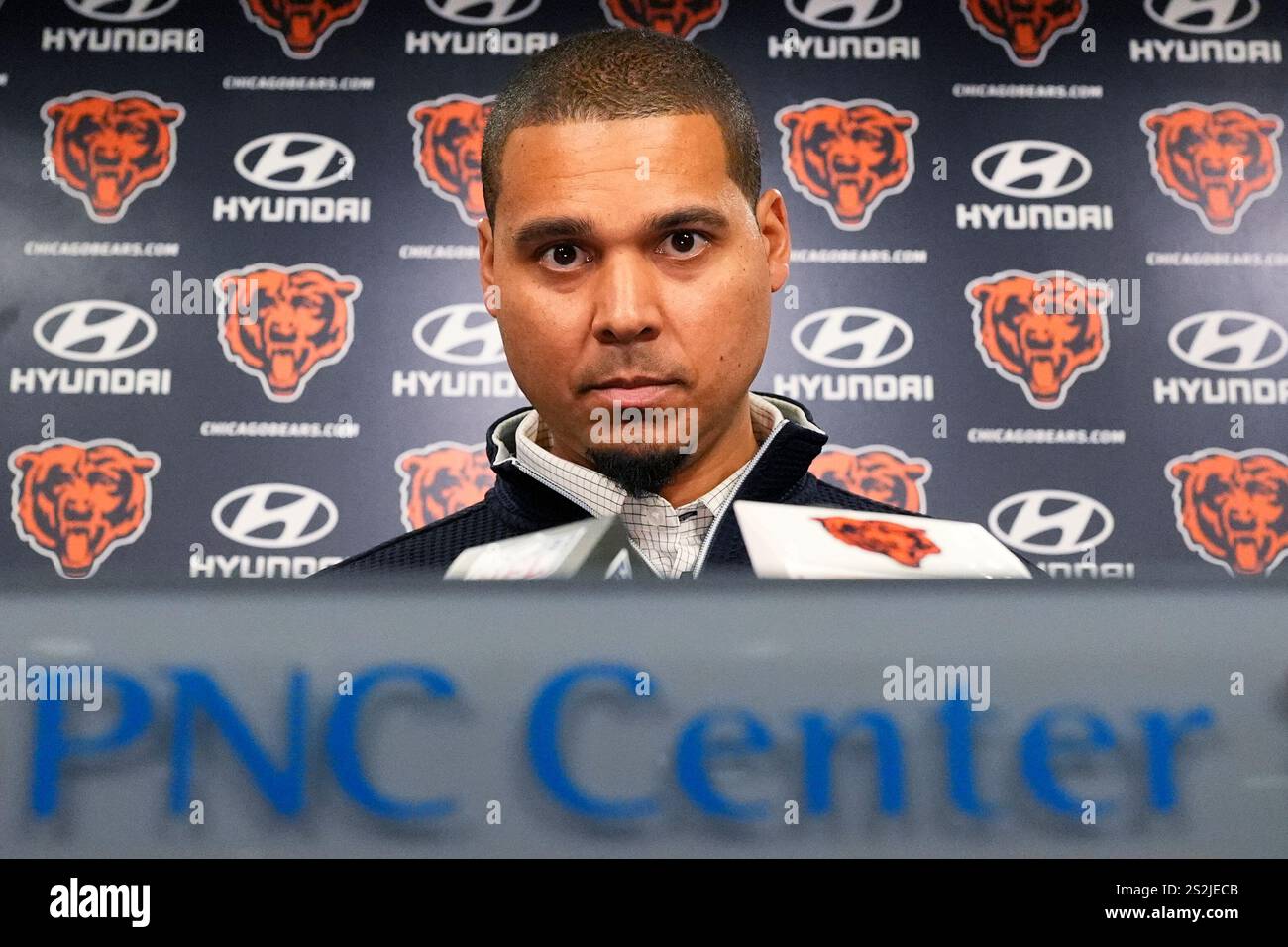 Chicago Bears General Manager Ryan Poles attends an NFL football news ...