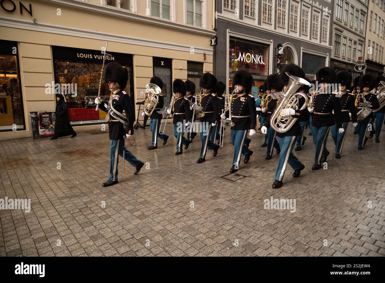Members of the Danish Royal Life Guard s Drum Corps during changing of ...