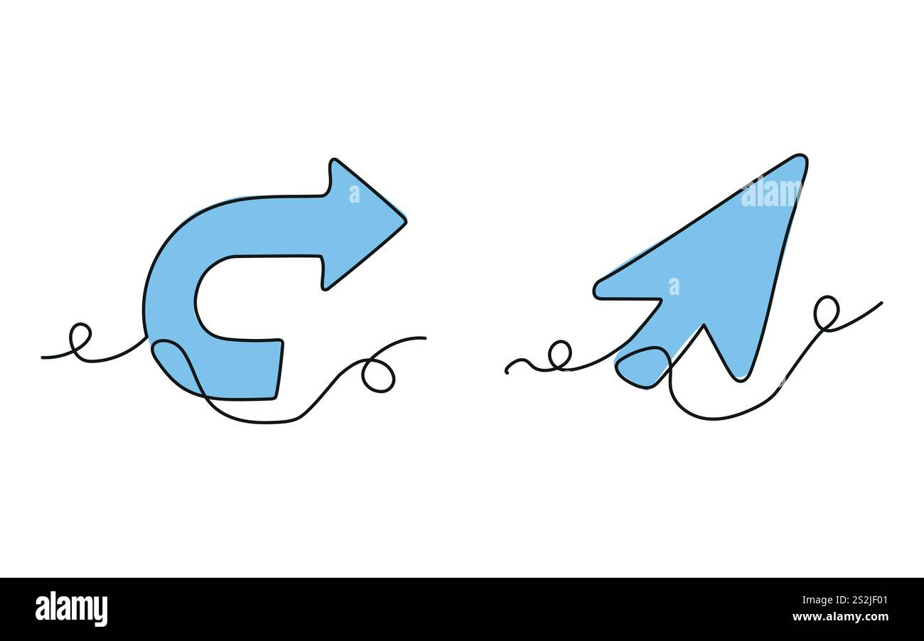 Cursor and arrow in continuous line drawing style. Vector illustration ...