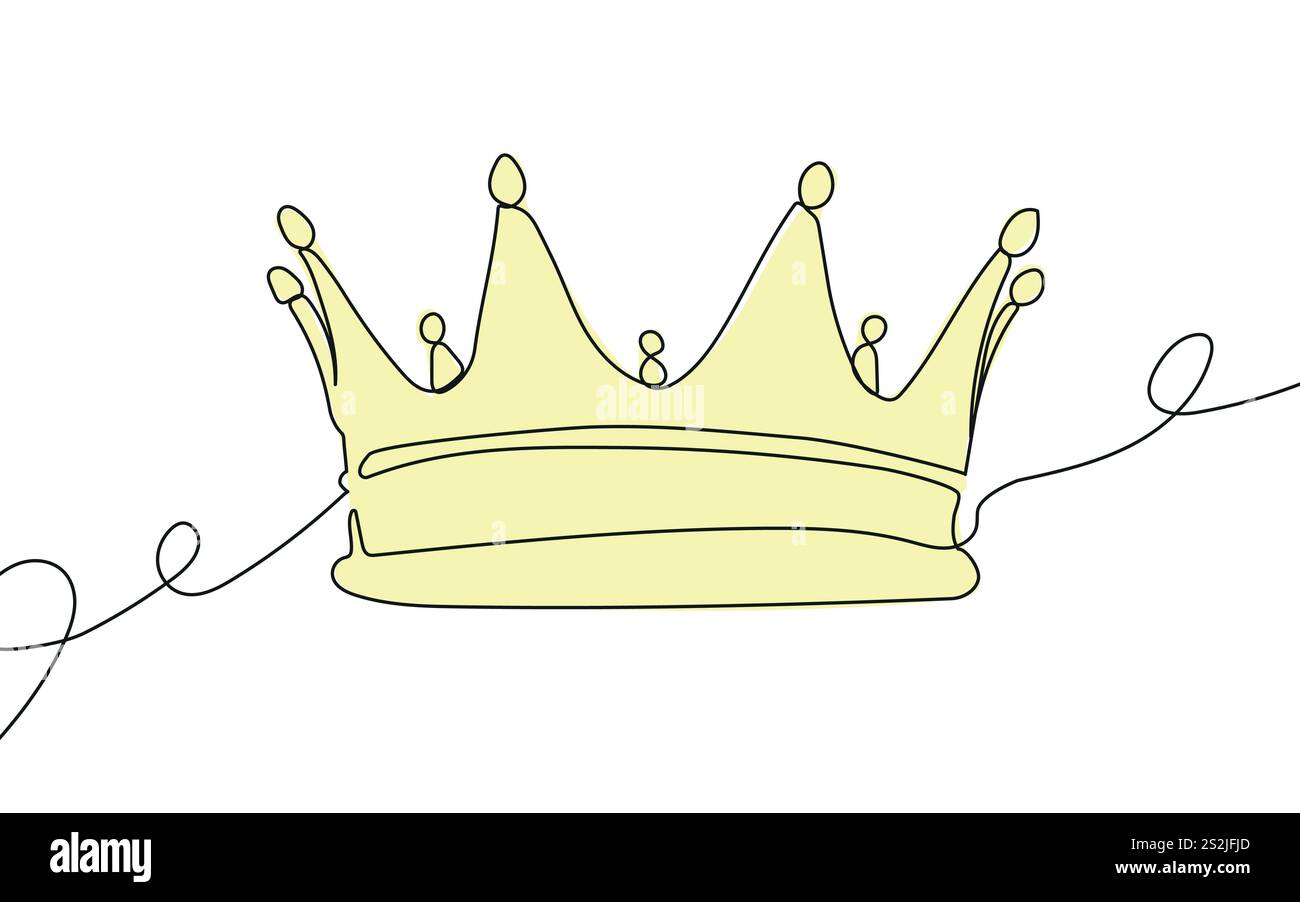 Continuous one simple single abstract line drawing of golden crown icon ...