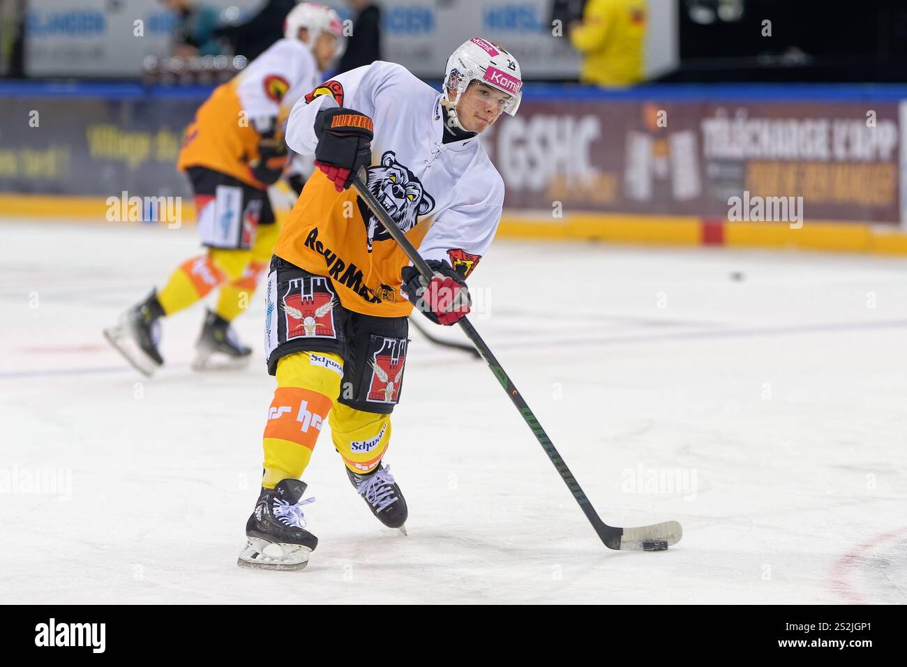Geneva, Switzerland, January 07 2025 : Louis Fullmann (14 SC Bern) warm ...