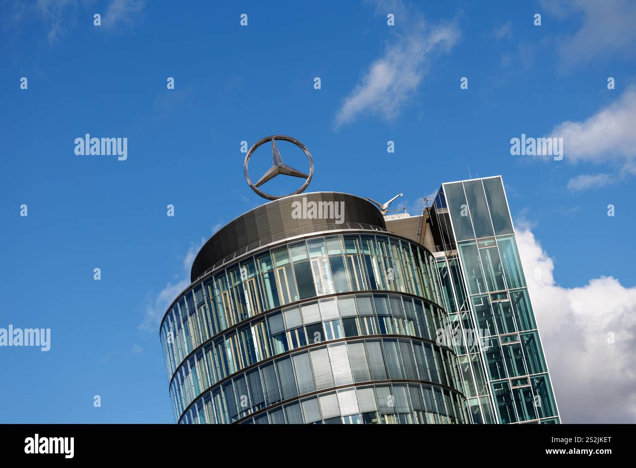 07 January 2025, Bavaria, Munich: The Mercedes star, the Mercedes-Benz ...