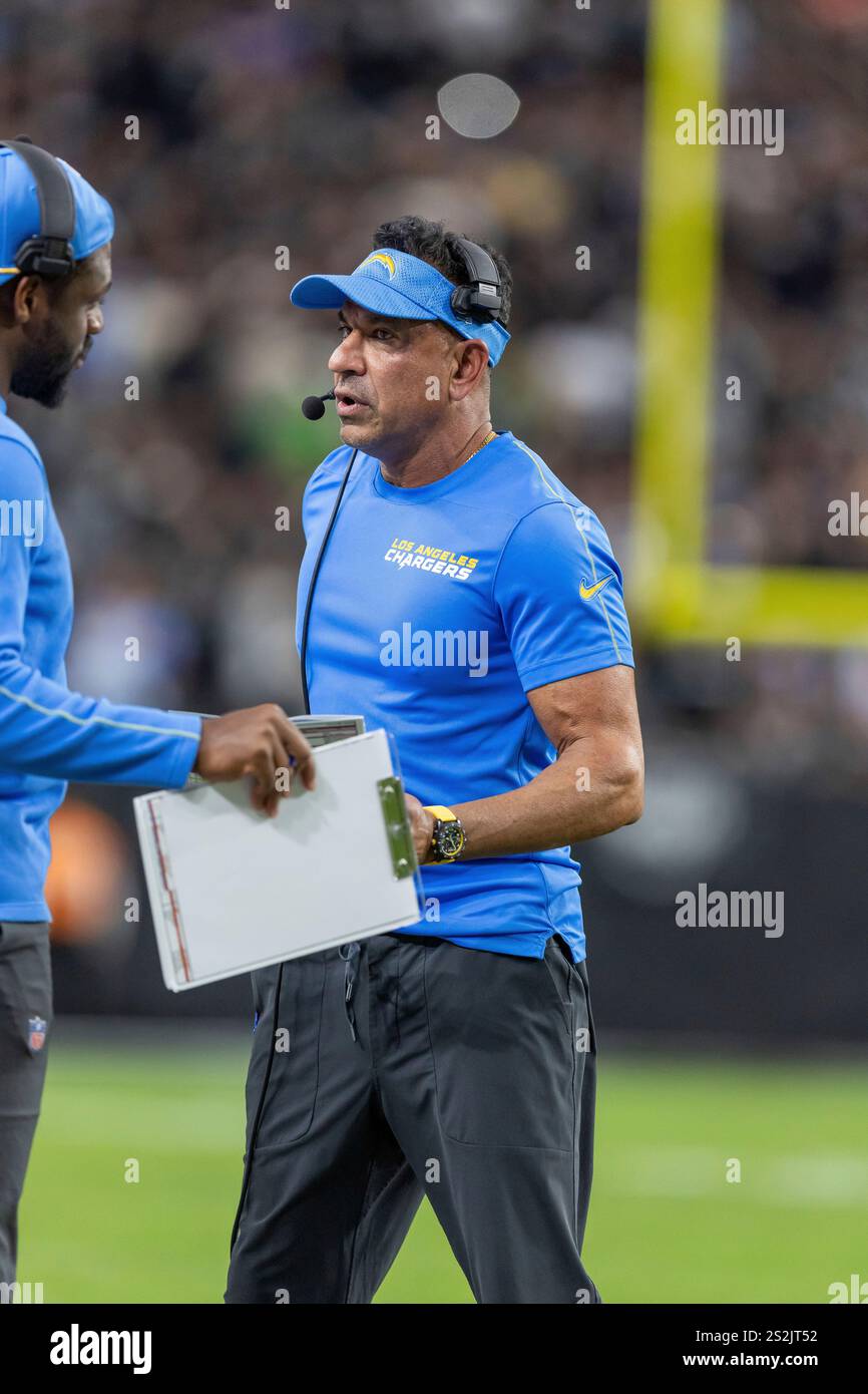 Los Angeles Chargers wide receiver coach Sanjay Lal coaches against the ...