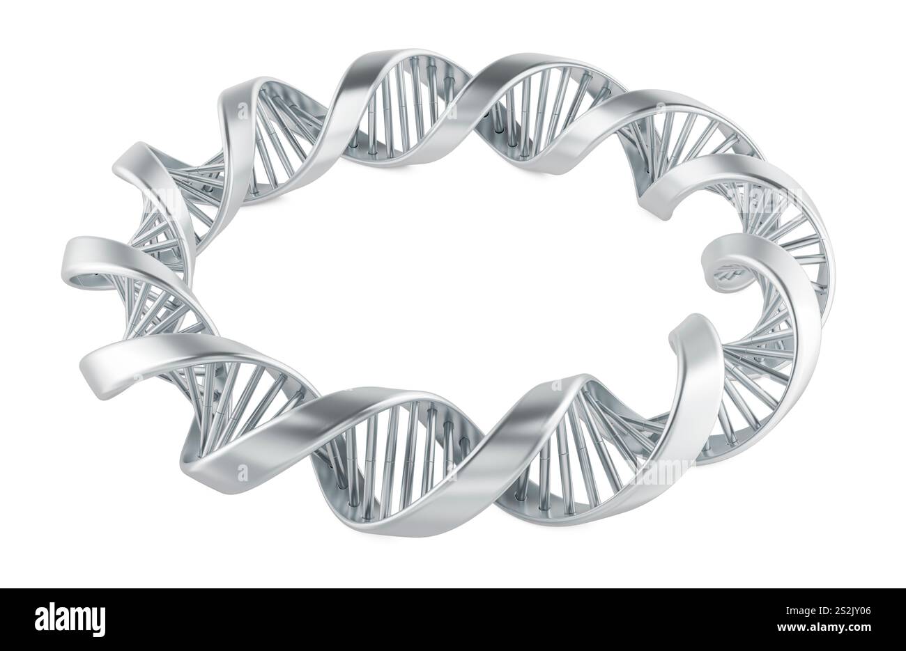 Circle from silver DNA spiral, 3D rendering isolated on white ...