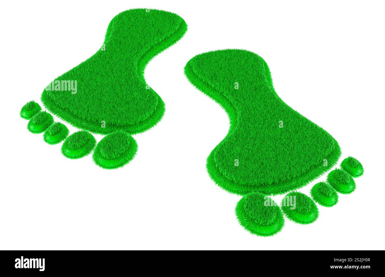 Grass human footprints, 3D rendering isolated on white background Stock ...