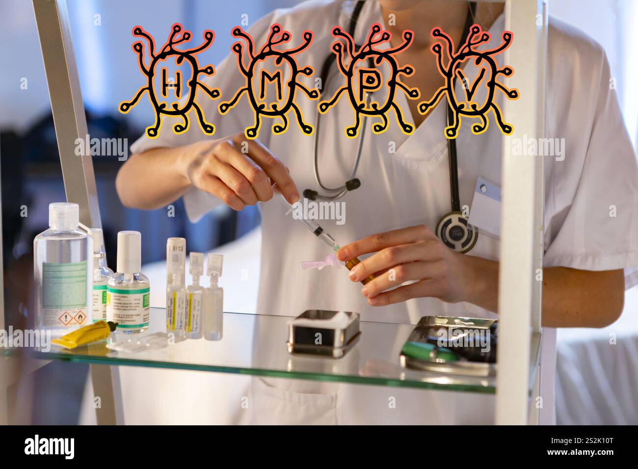 HMPV. Metapneumovirus. Virus. Virus 3d rendering. Medical concept ...