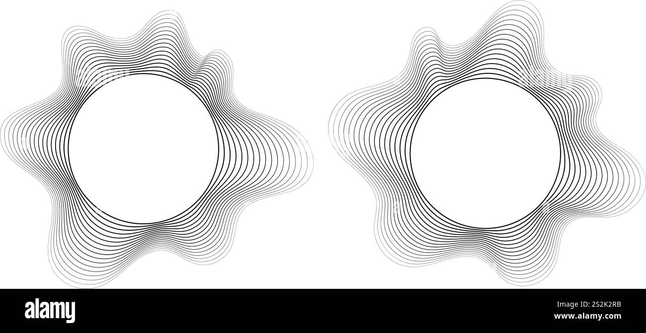 Round sound wave frames, circular lines pattern, radial curvy shapes ...