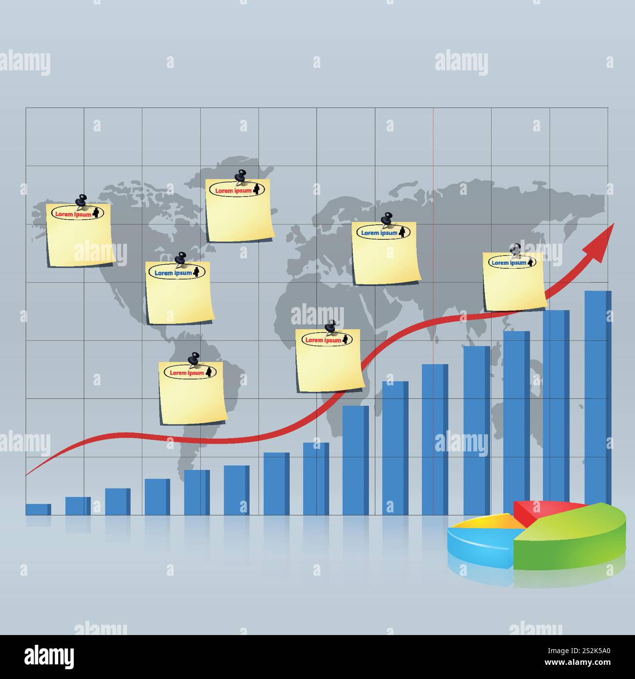 Strategic map with note paper. Business graph with growing graph and ...