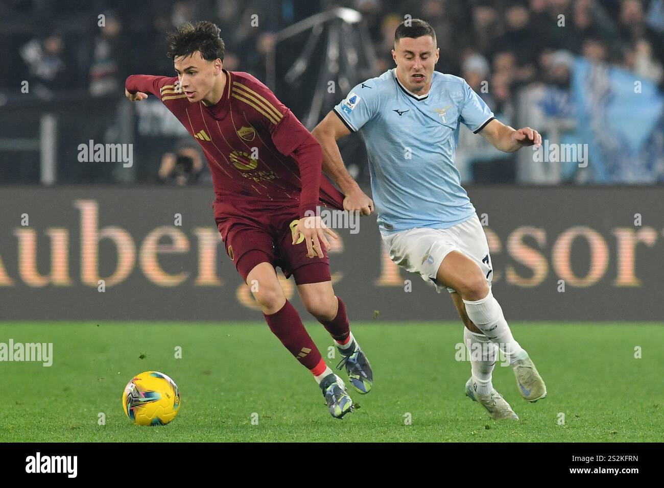 Rome, Lazio. 05th Jan, 2025. Niccolo Pisilli of AS Roma, Adam Marusic ...