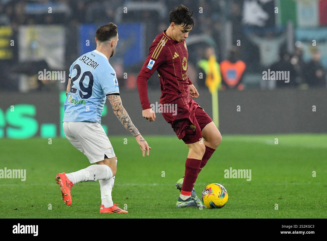 Manuel Lazzari of SS Lazio ,Niccolo Pisilli of AS Roma during the Serie A match between Roma v ...