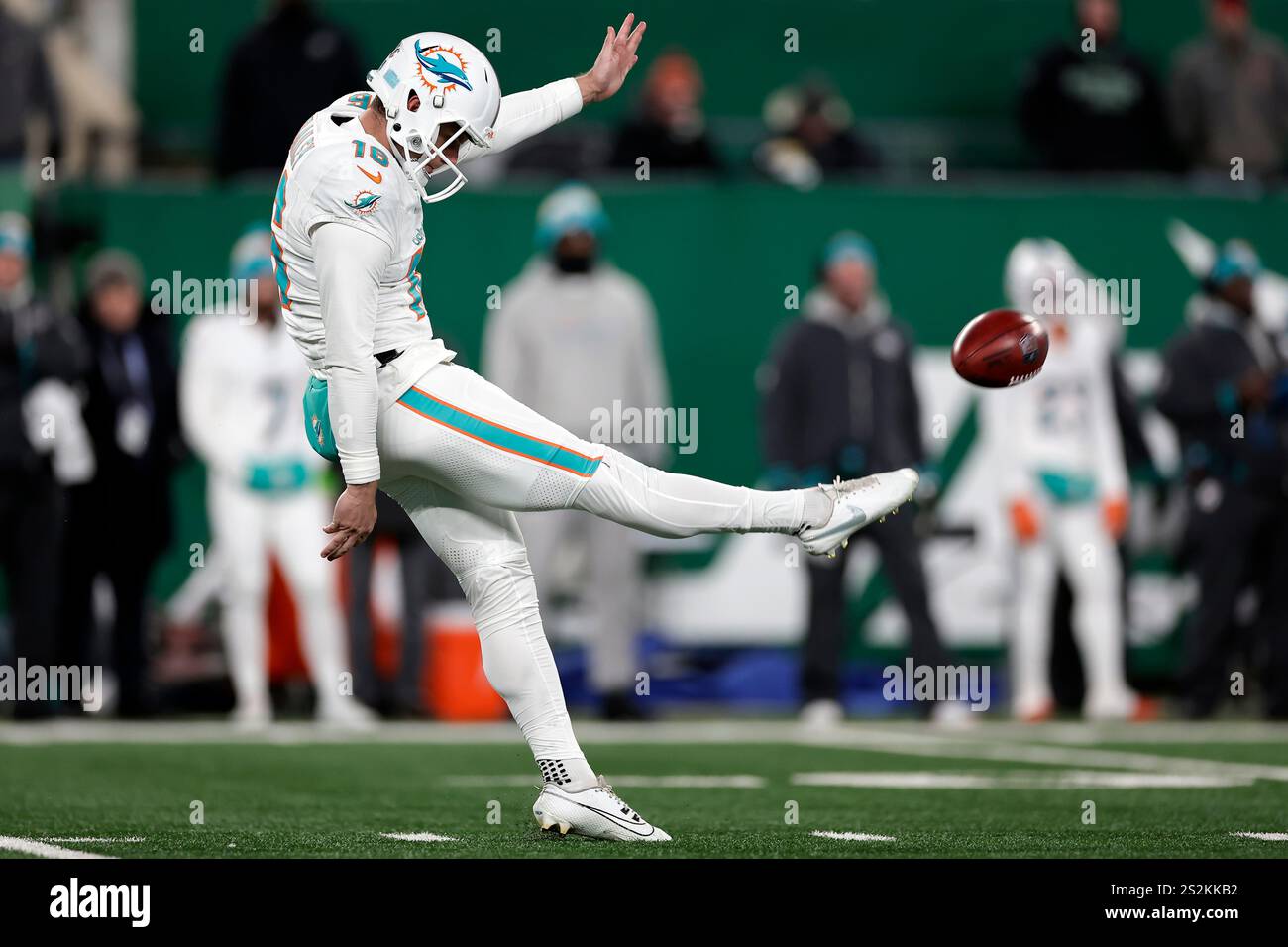 Miami Dolphins punter Jake Bailey (16) punts during an NFL football ...