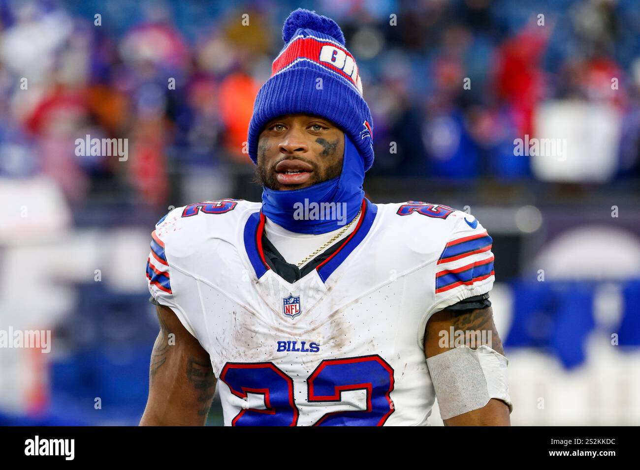 Buffalo Bills running back Ray Davis (22) reacts after being defeated ...
