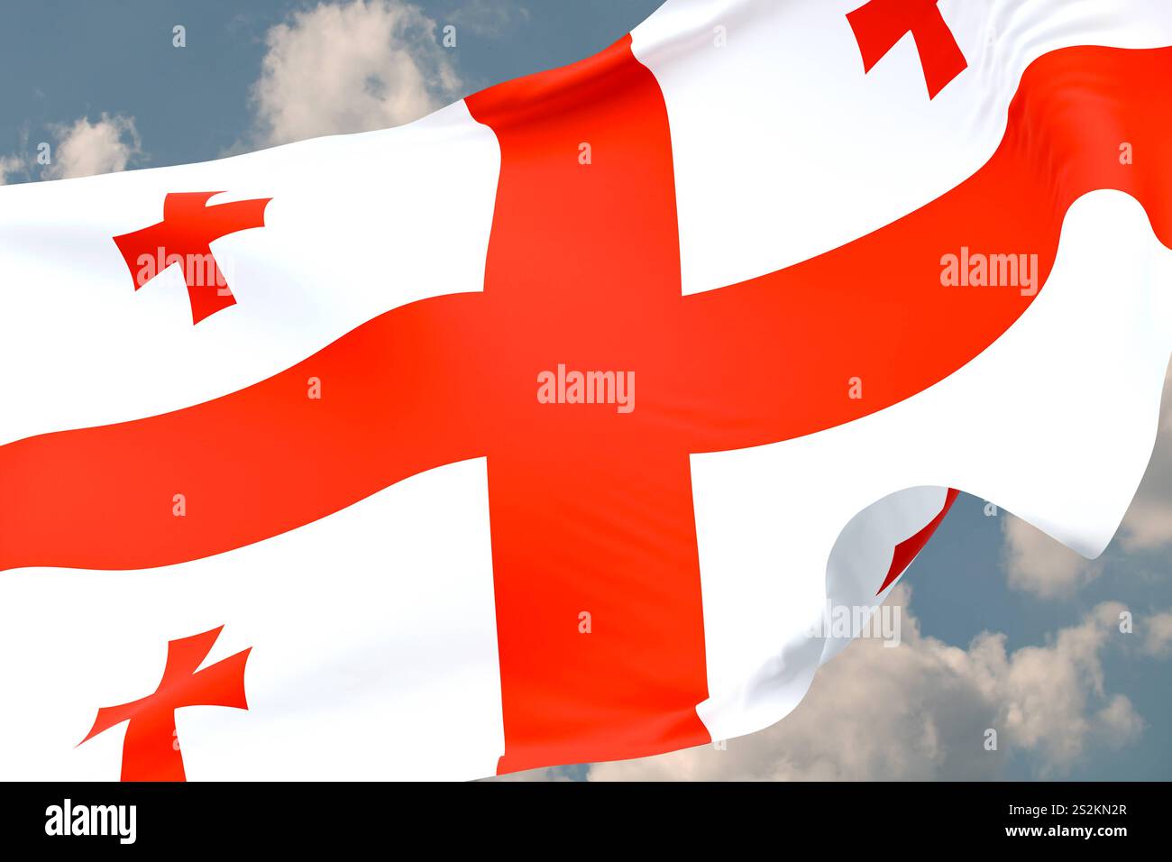 Close up waving flag of Georgia. Close up waving flag of Georgia. Blue ...