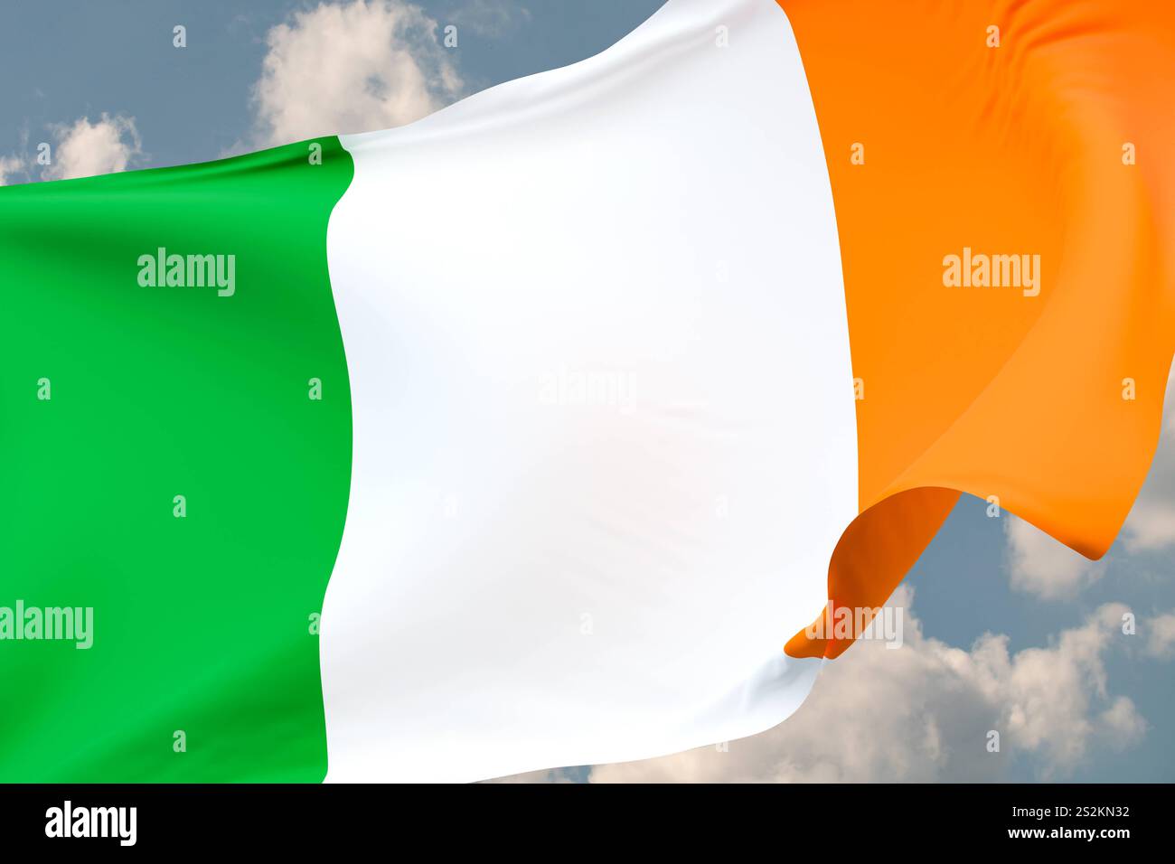 Close up waving flag of Ireland. Close up waving flag of Ireland. Blue ...