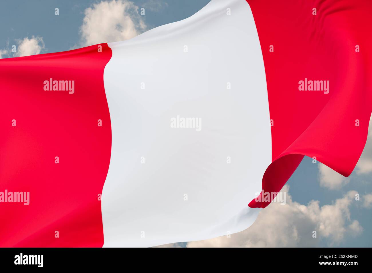 Close up waving flag of Peru. Close up waving flag of Peru. Blue sky ...