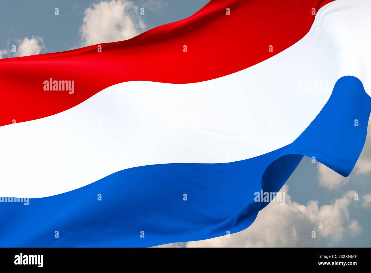 Waving flag of Netherlands. Waving flag of Netherlands. Blue sky with ...