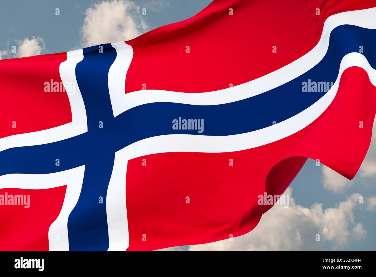 Close up waving flag of Norway. Close up waving flag of Norway. Blue ...