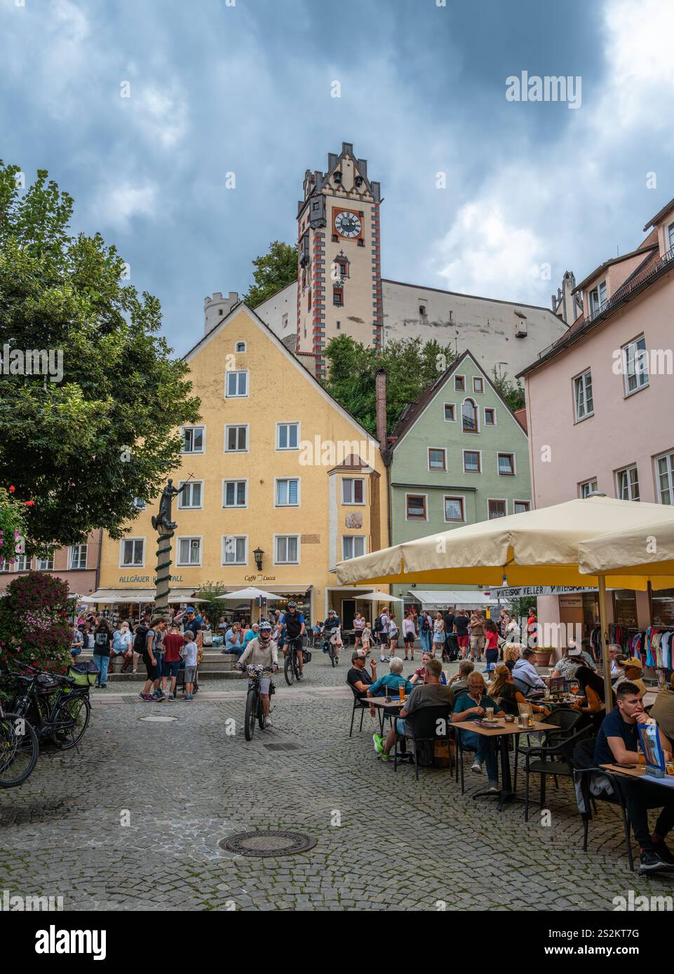 Fussen, Germany - August 5, 2024: A lively german town square in Fussen ...