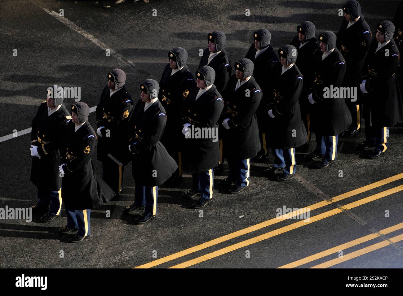 Members of the joint services military honor guard line up before the ...