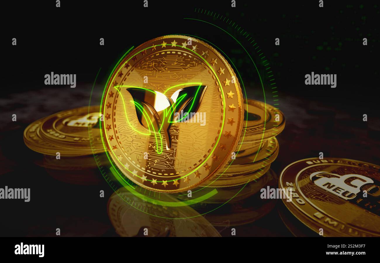 CO2 Neutral and eco friendly gold coin on green screen background ...