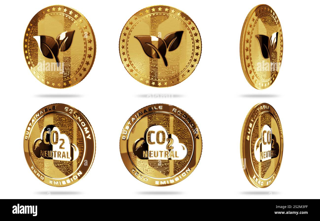 CO2 Neutral and eco friendly isolated gold coin on green screen ...