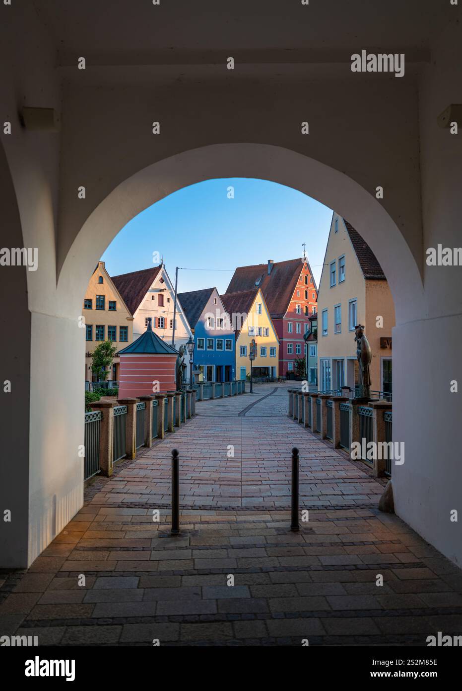 View through archway of Rieder Tor gate in Donauworth, Germany, leading ...
