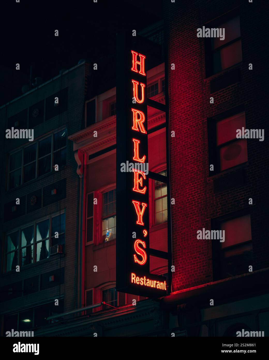 Hurleys Restaurant & Bar neon sign at night in Midtown Manhattan, New ...