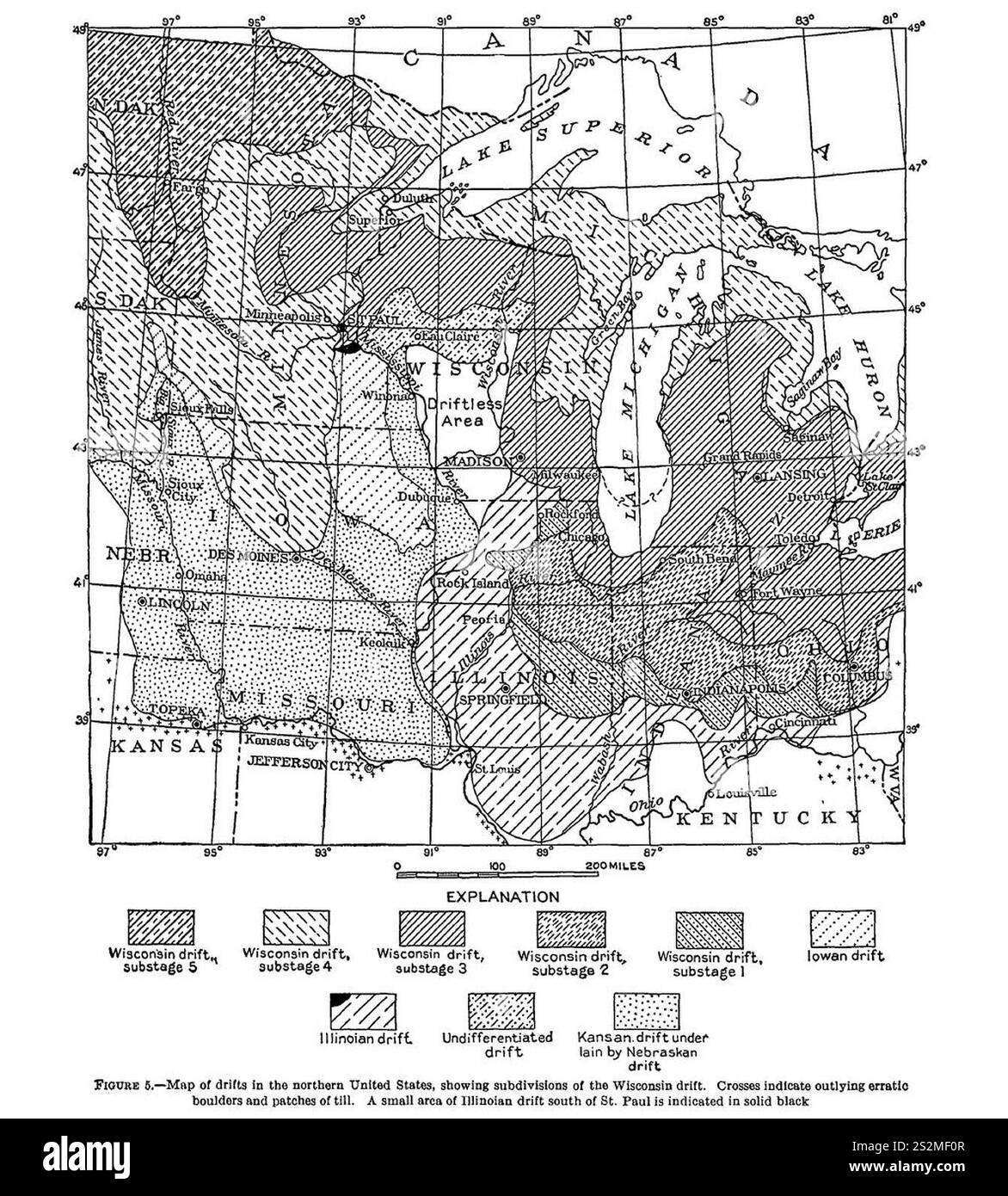 Fig 5 Map of drifts in the northern United States Stock Photo - Alamy