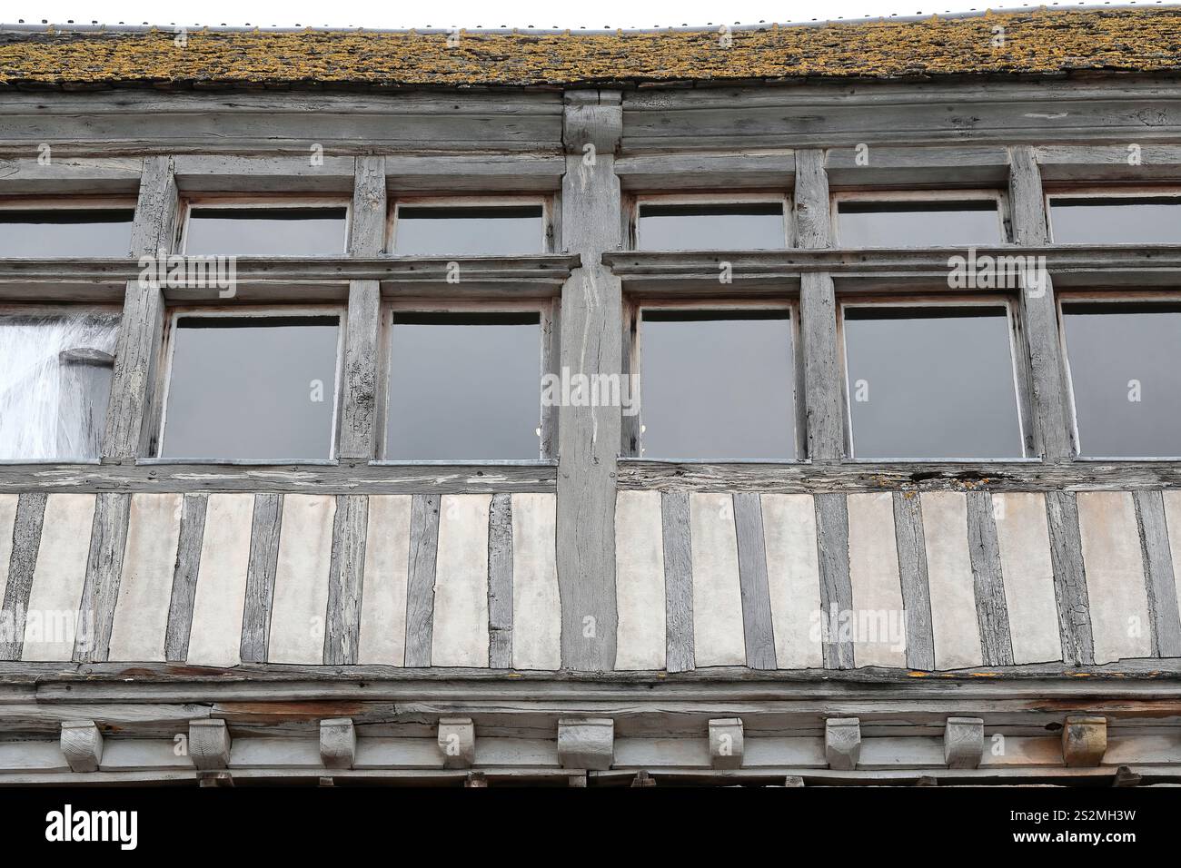 169 Mont-Saint-Michel: Lichen-covered slate roof over the glazed upper ...