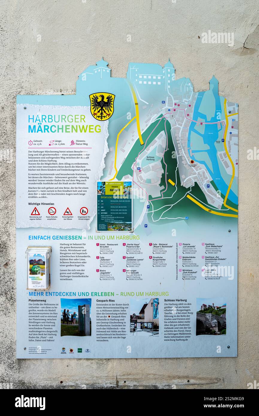 Harburg, Germany - August 7, 2024: A colorful map and information board ...