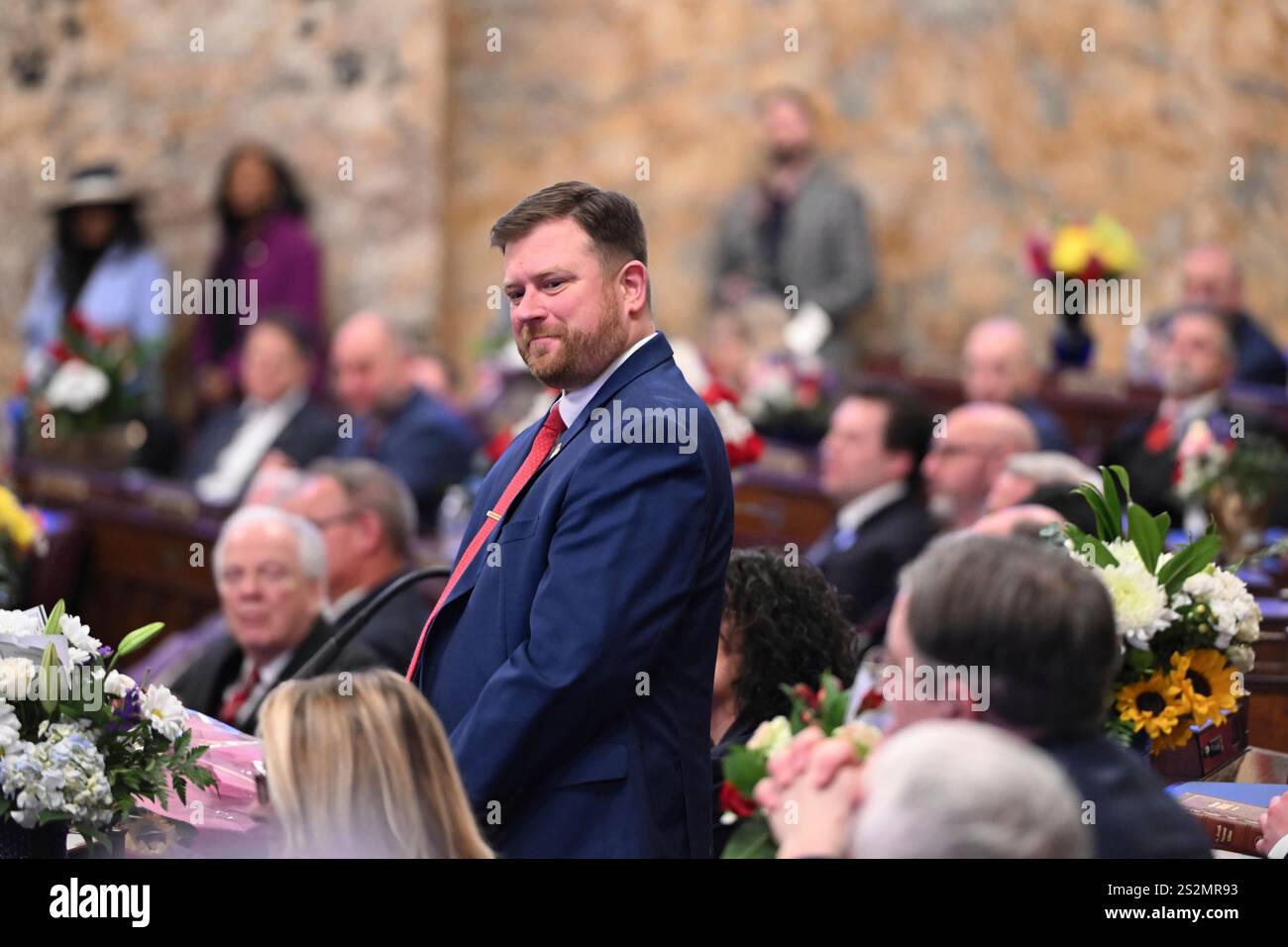 Pennsylvania state Rep. Nate Davidson, D-Dauphin, smiles as he is ...