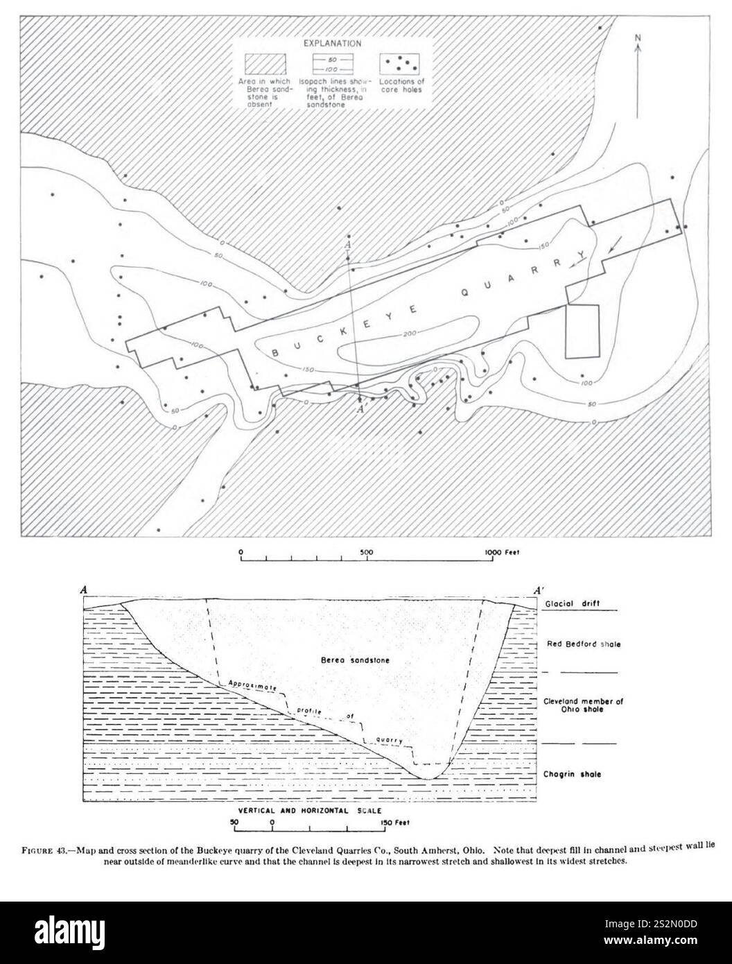 Fig 43 Map and cross section of the Buckeye quarry Stock Photo - Alamy