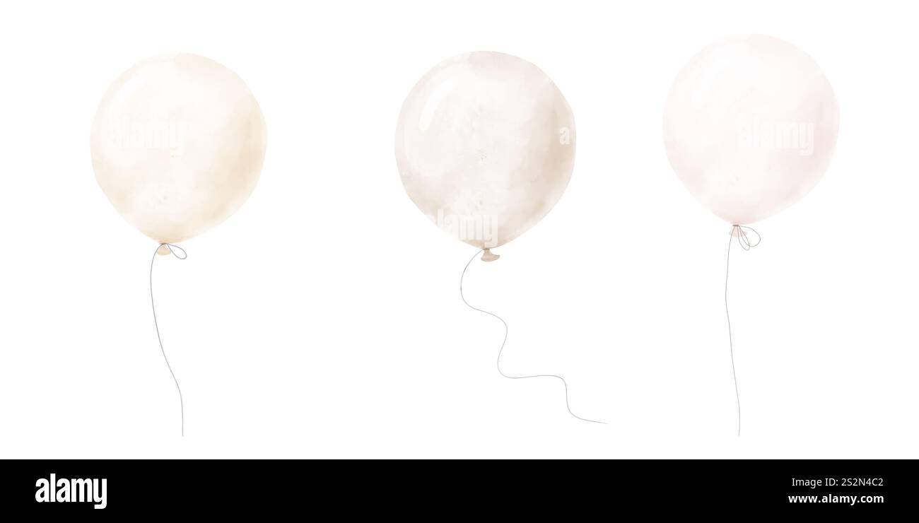 Delicate beige round balloons in a set Watercolor digital illustration ...