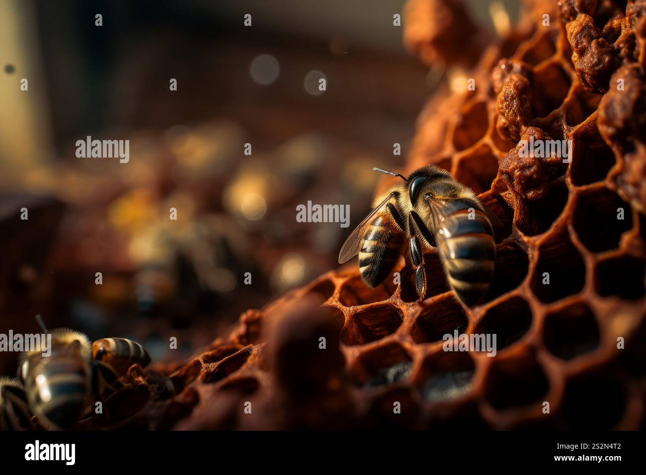 Bees inside a hive. Comb frame. Generate Ai Stock Photo - Alamy