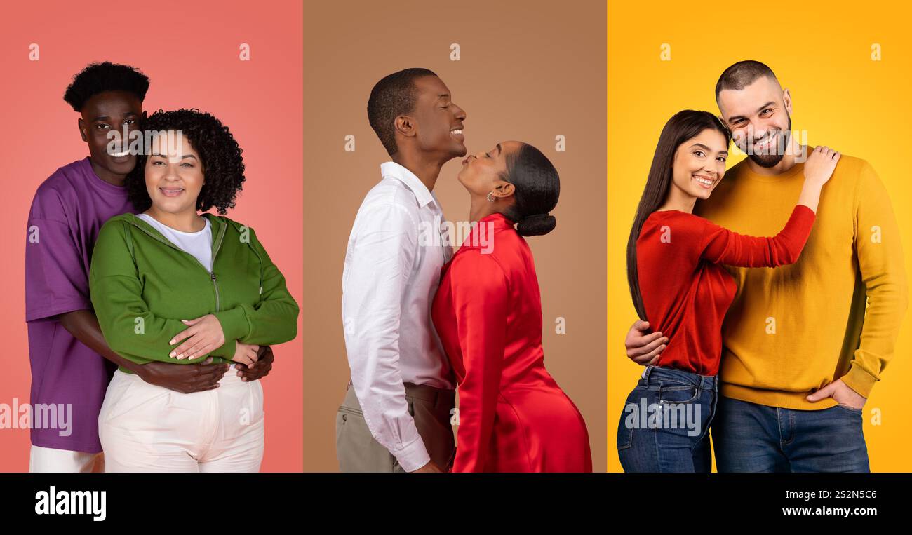 Happy couples celebrating love in a colorful collage for Valentine's ...