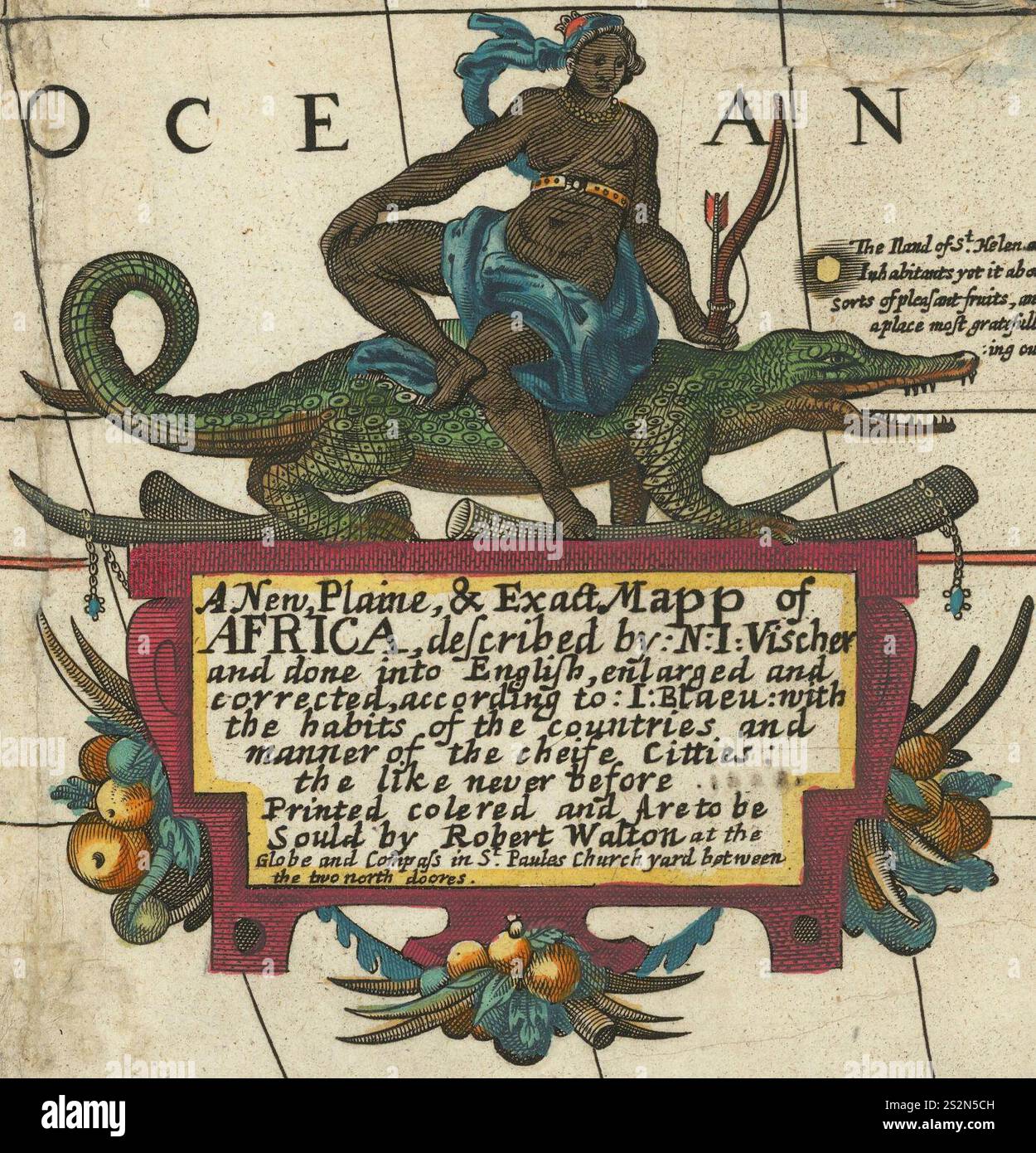 Figurative cartouche in an Africa map by Walton Stock Photo - Alamy