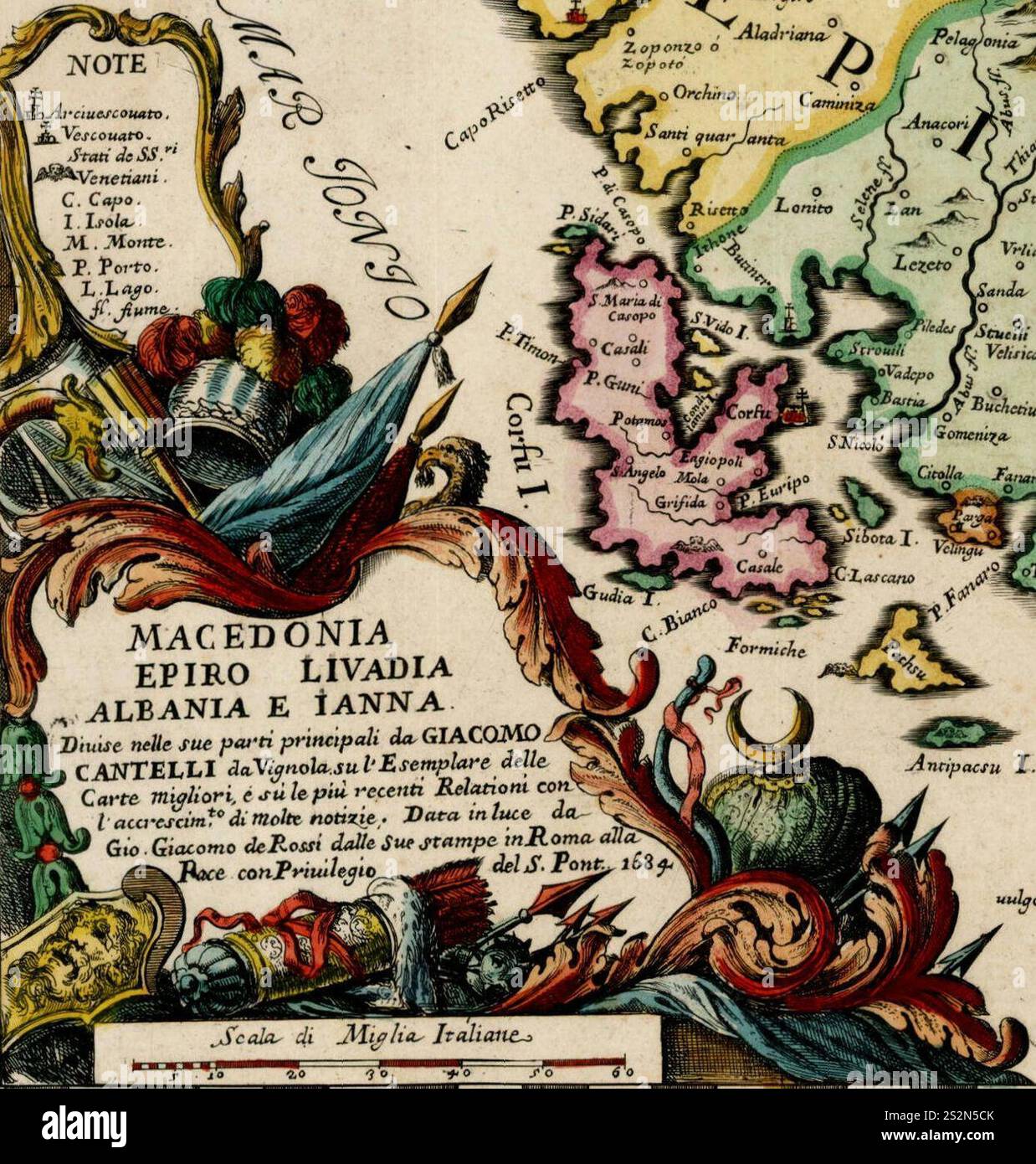 Figurative cartouche in a Greece map by Vignola Stock Photo - Alamy