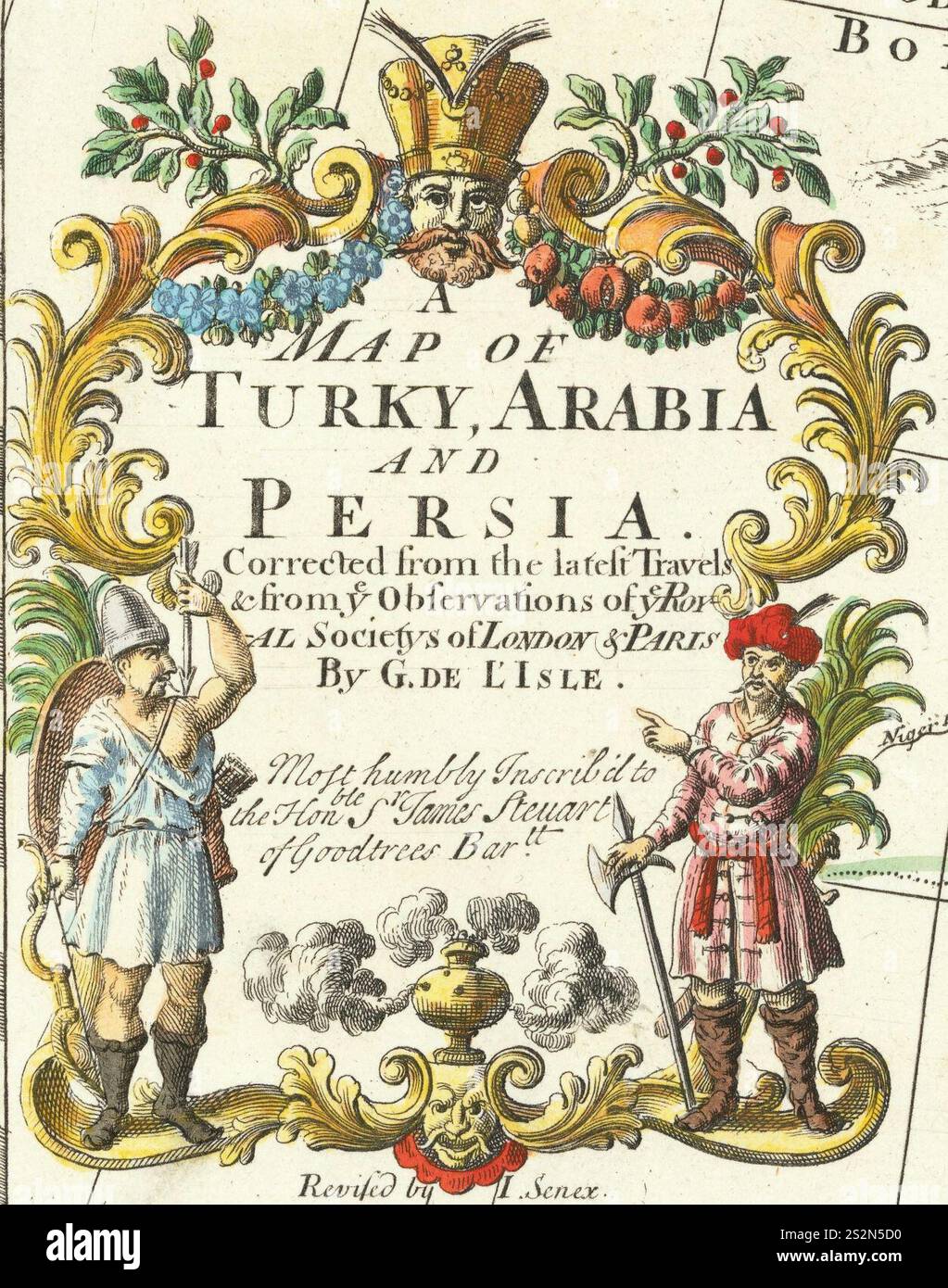Figurative cartouche in a Persia map by Delisle Stock Photo - Alamy